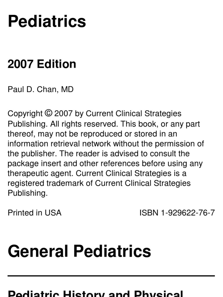 2007 Edition: Pediatric History and Physical Examination | PDF