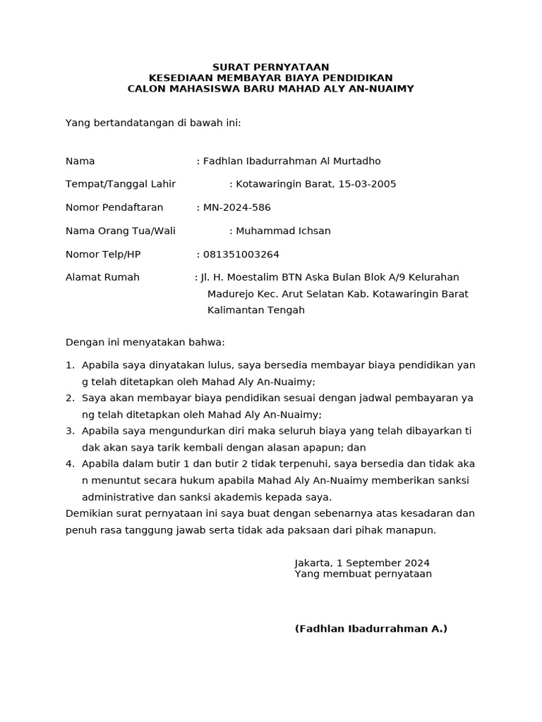 Data Individu Caloon Mahasiswa Mahad Aly | PDF