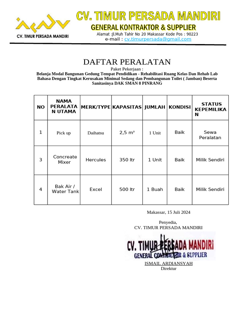 Daftar Peralatan Sman 8 Pinrang | PDF