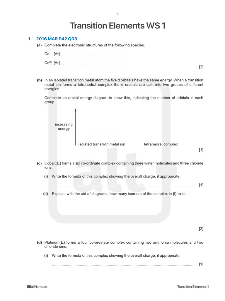 Transition Elements QP | PDF Transition Elements QP | PDF