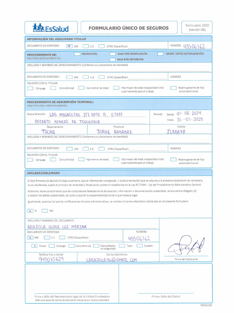 Formulario Essalud | PDF | Documento de identidad | Privacidad