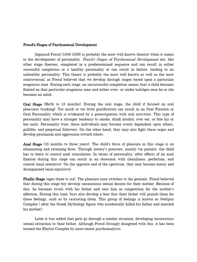 Freud Stages of Psychosexual Development and Structural and ...