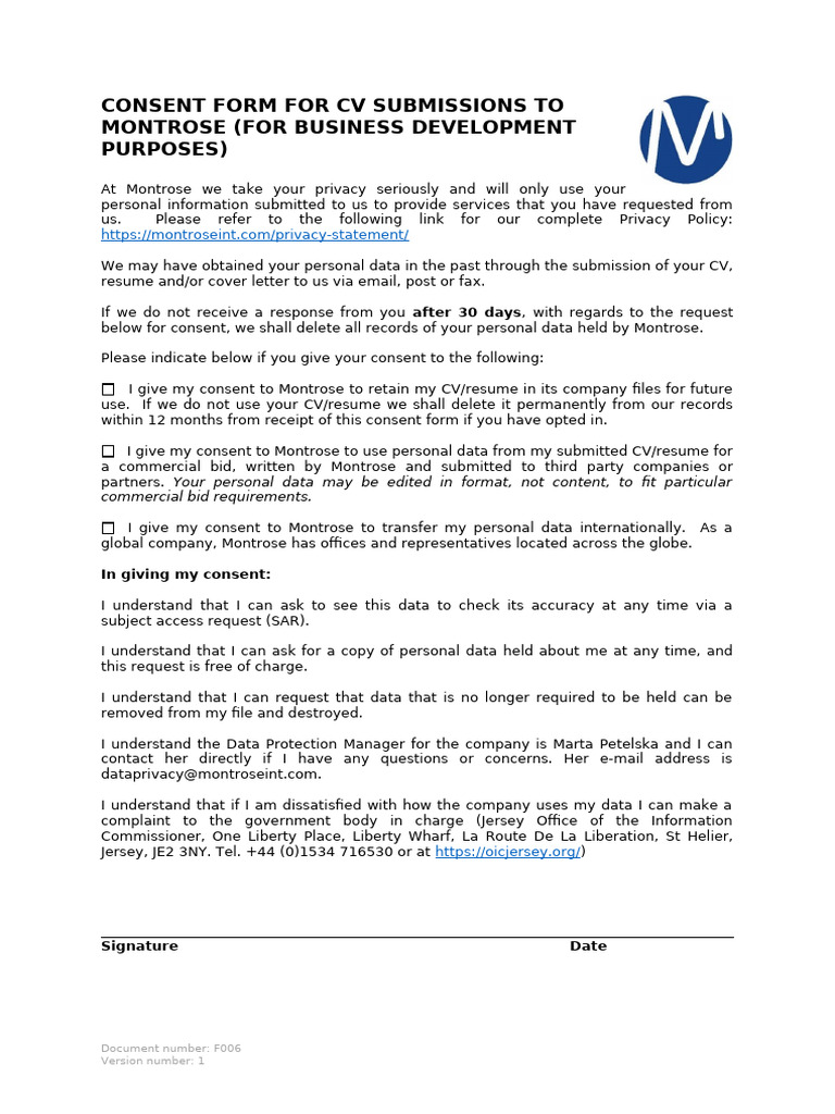 Consent Form - CVs | PDF