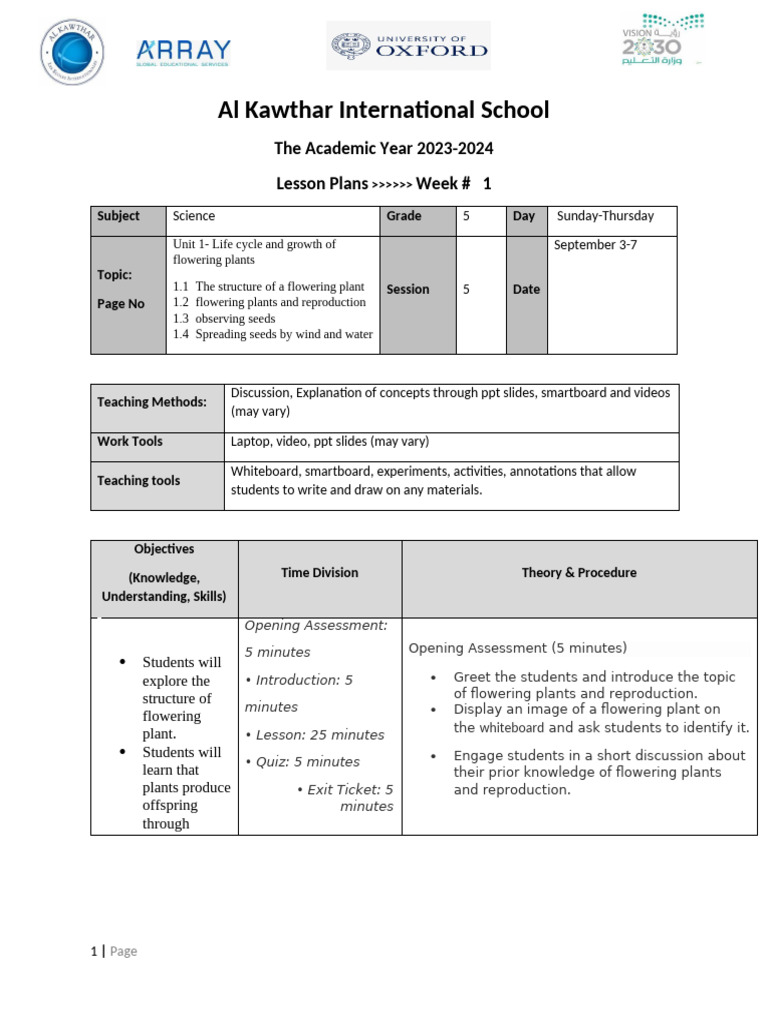 G5 Science lesson plan Week 1 | PDF