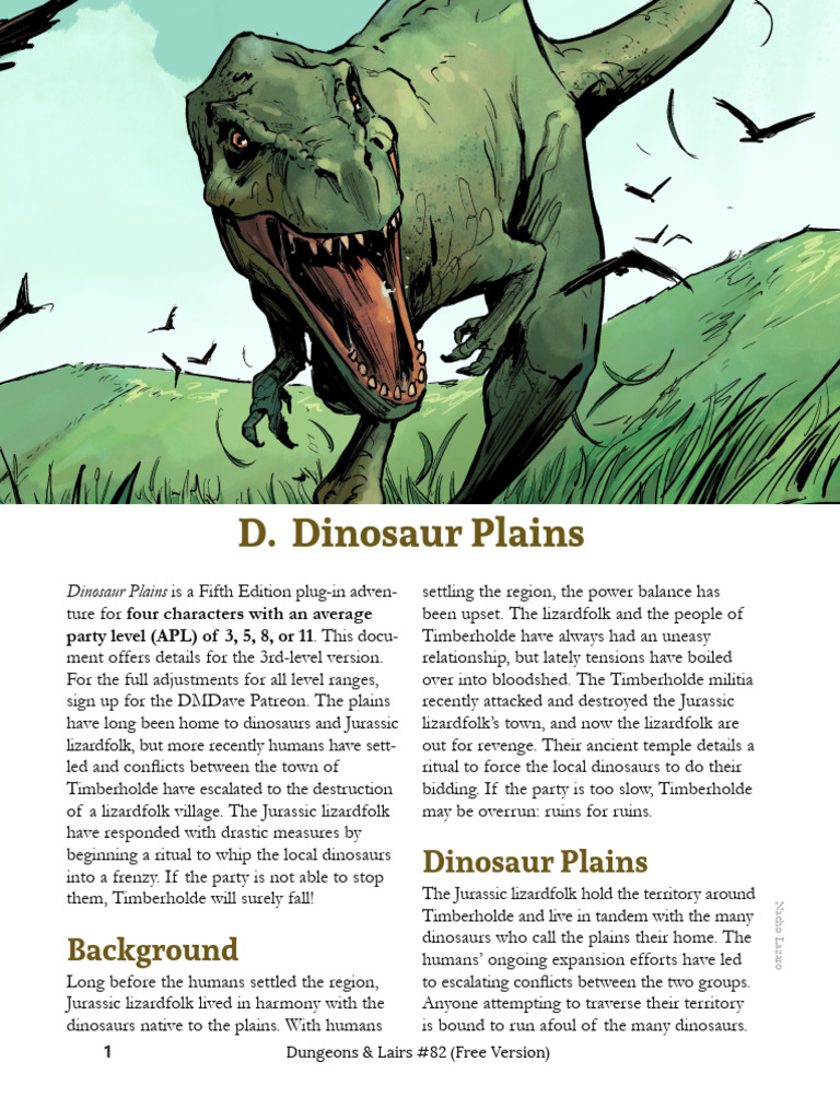 DMDave - Dungeons & Lairs 82 - Dinosaur Plains - Free Version | PDF