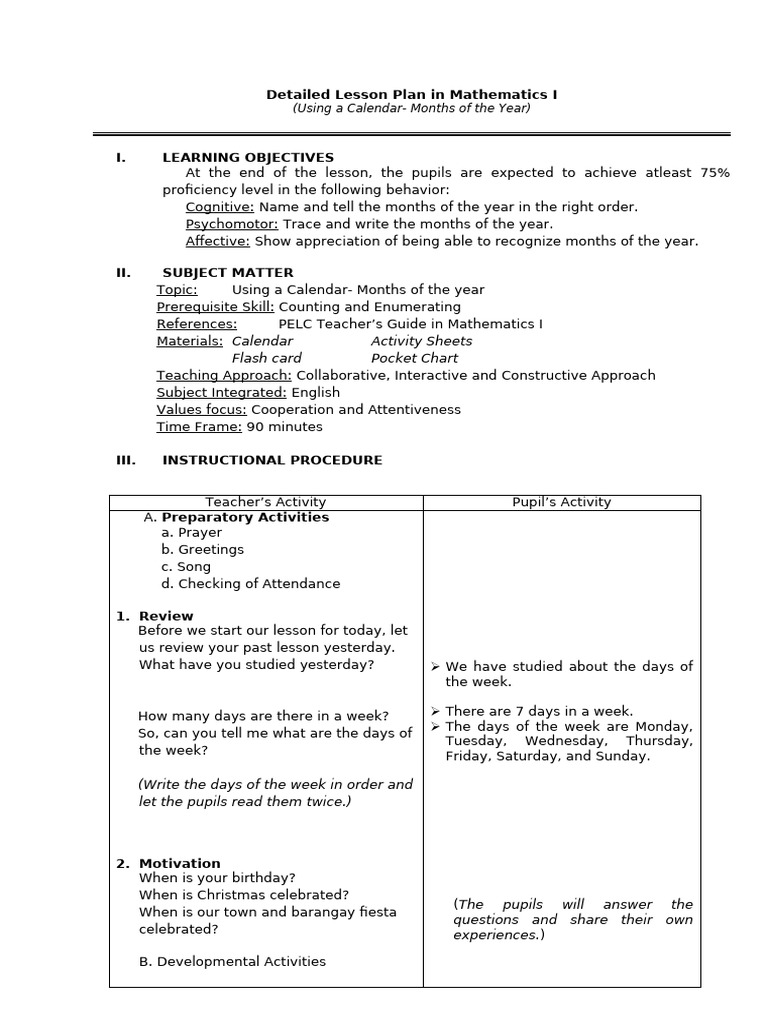 Detailed Lesson Plan in Mathematics 1 4th Quarter | PDF