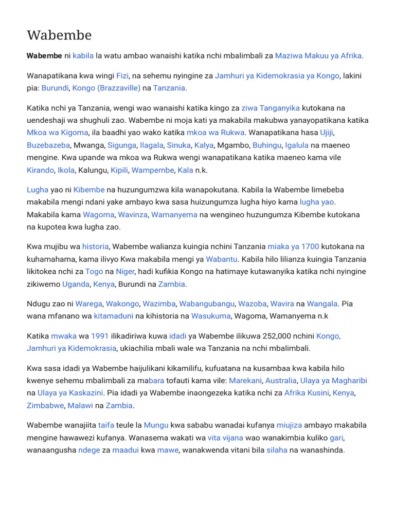 Wabembe - Wikipedia, Kamusi Elezo Huru | PDF