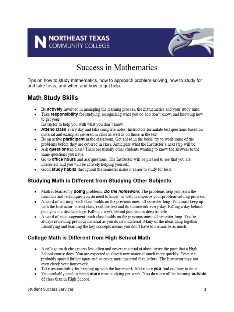 Success in Mathematics | PDF