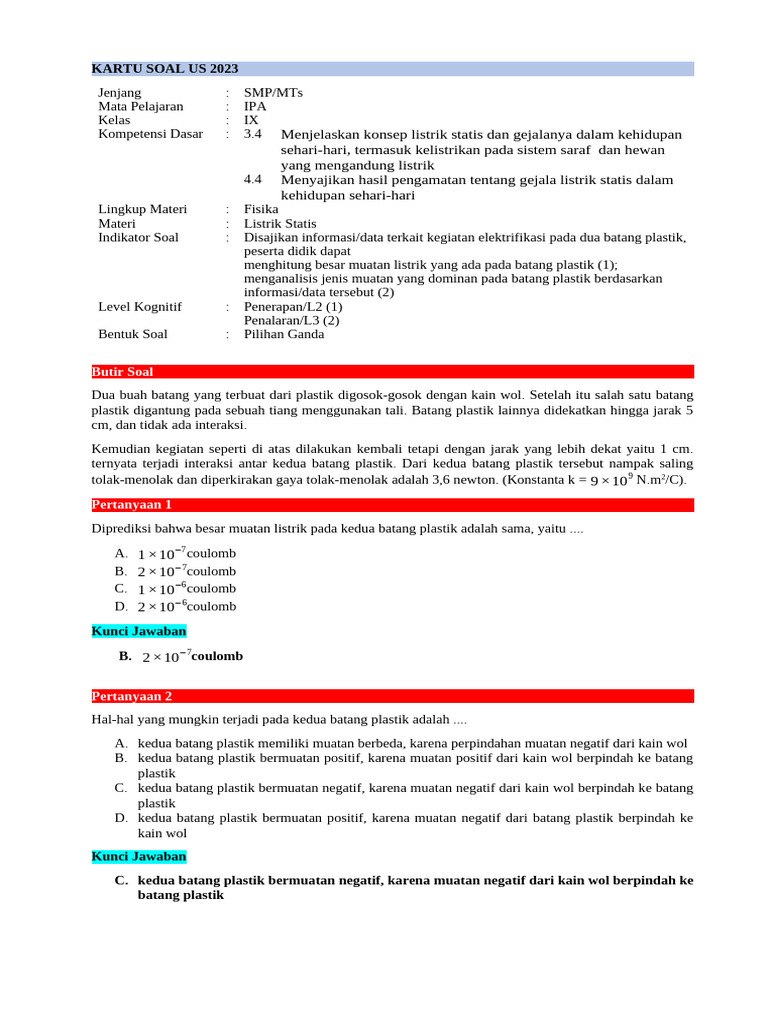 KARTU SOAL US 2023 | PDF