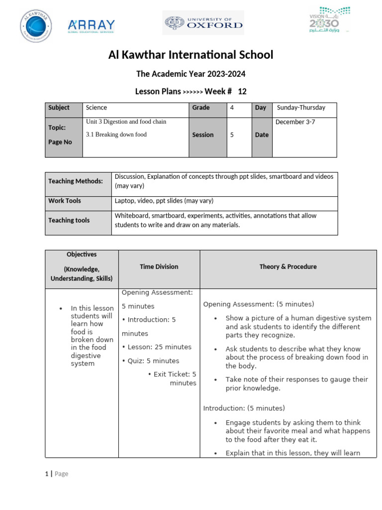 G4 Science Lesson Plan Week 13 | PDF
