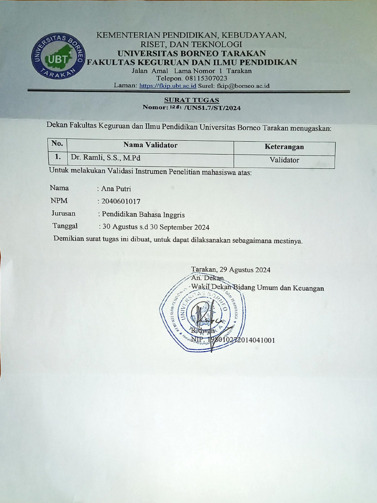 Ana Putri (Surat Tugas Validator) | PDF