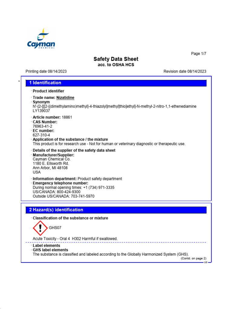 Safety Data Sheet: 1 Identification | PDF