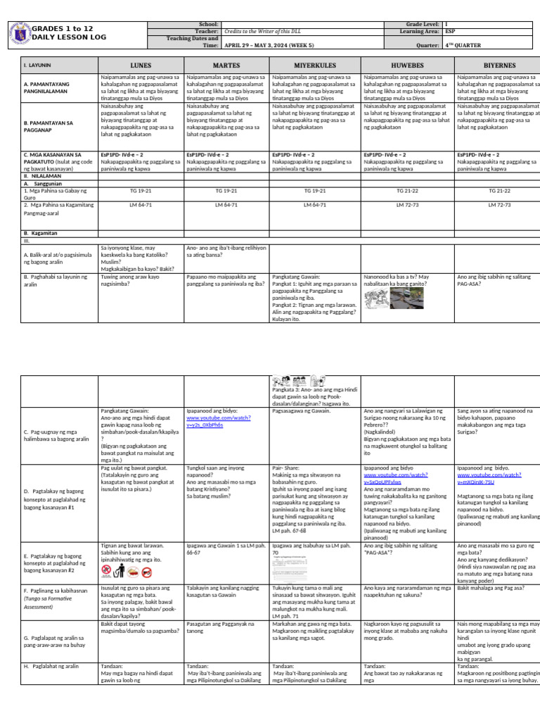 DLL - Esp 1 - Q4 - W5 | PDF