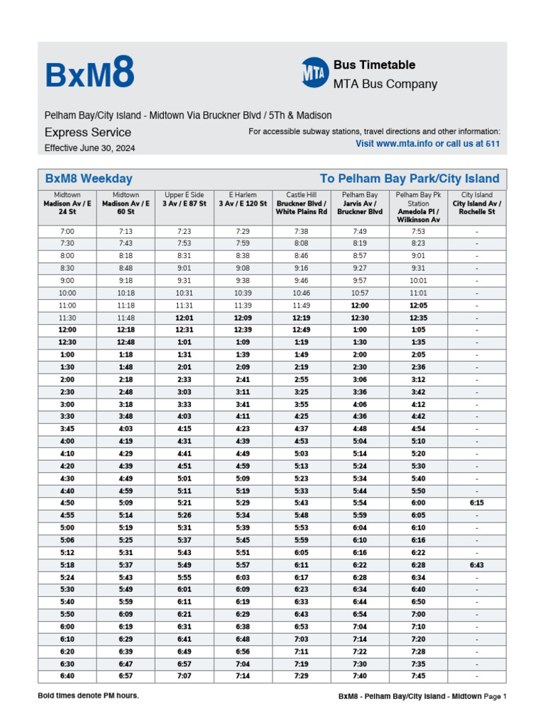 MTA BxM8 Bus Timetable 20240630 | PDF