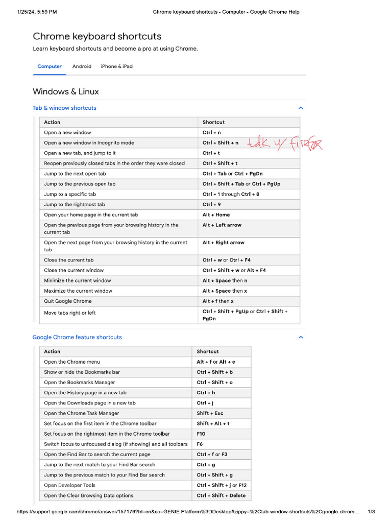 Chrome Keyboard Shortcuts | PDF