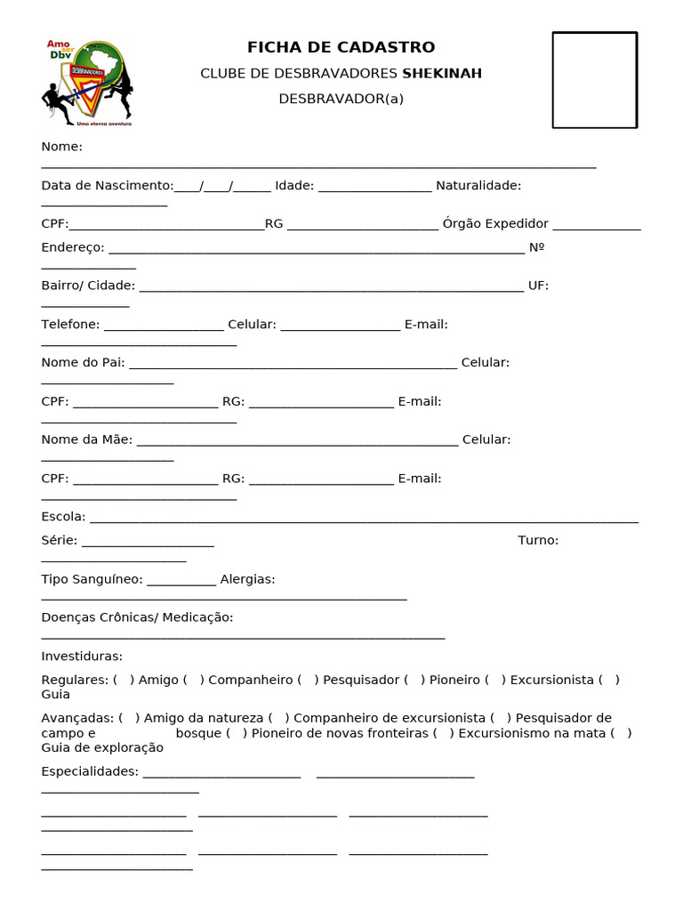 Ficha de Cadastro Desbravadores | PDF