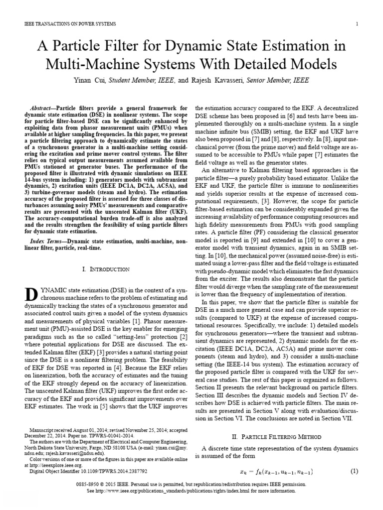 A Particle Filter For Dynamic State Estimation in Multi-Machine Systems ...