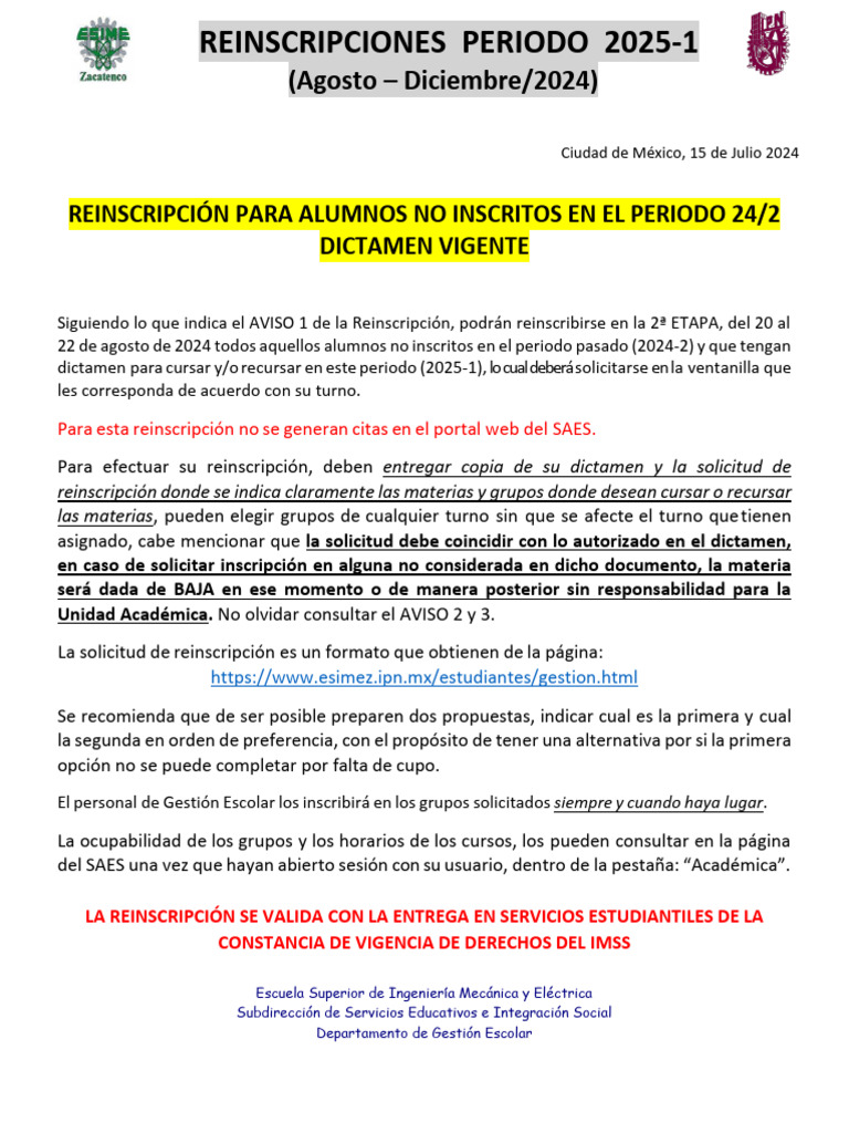 Aviso Con DICTAMEN 2025-1 | PDF