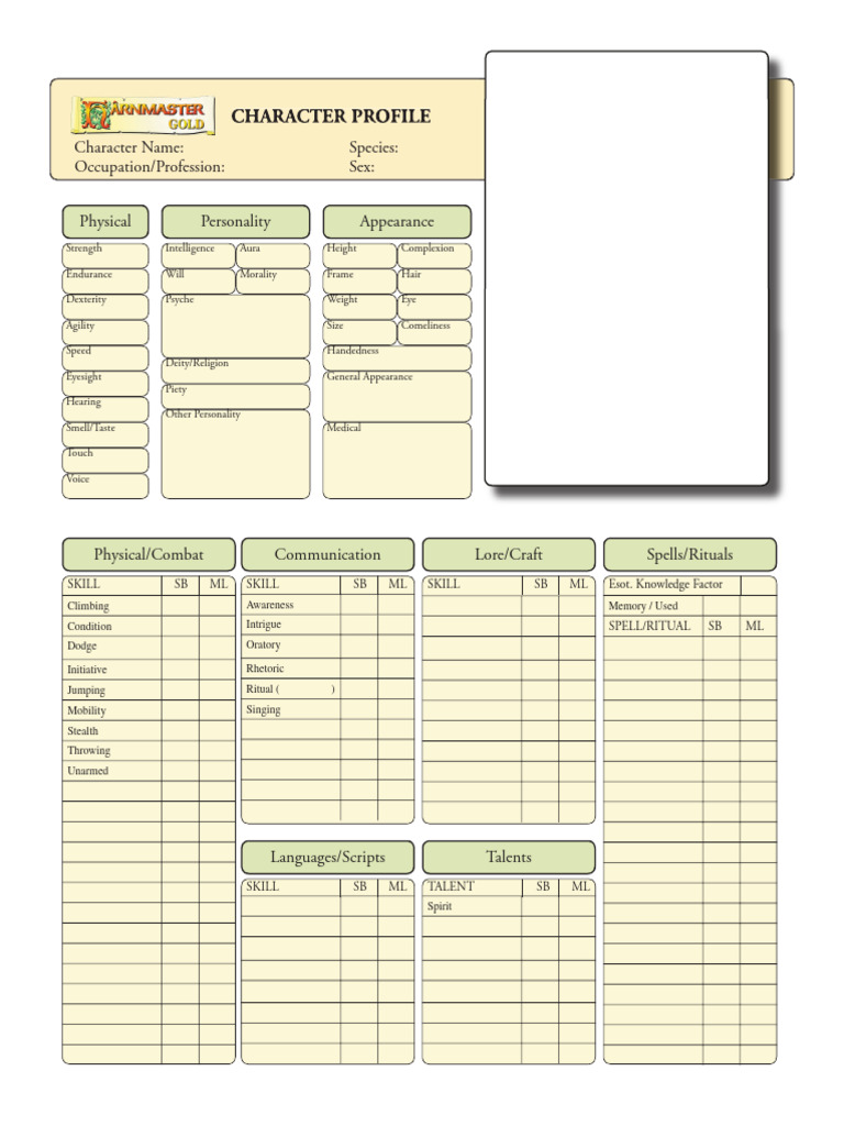 HarnMaster Gold - Character Profile | PDF