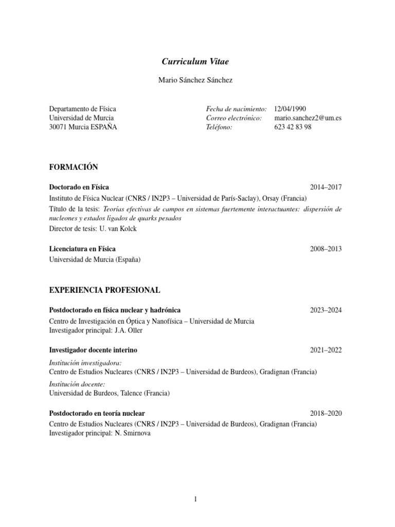 Curriculum Vitae: Fecha de Nacimiento: Correo Electrónico: Teléfono | PDF