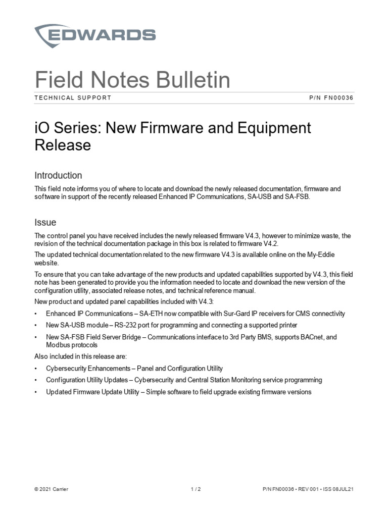 FN00036 R001 IO Series - New Firmware and Equipment Release Field Note ...