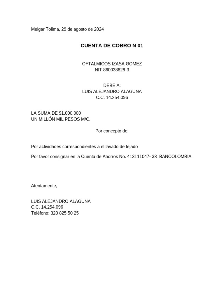 Cuenta de Cobro | PDF