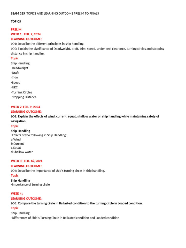 Seam-325-Mwf-Topics-Learning-Outcome-Prelim-Finals 3 | PDF