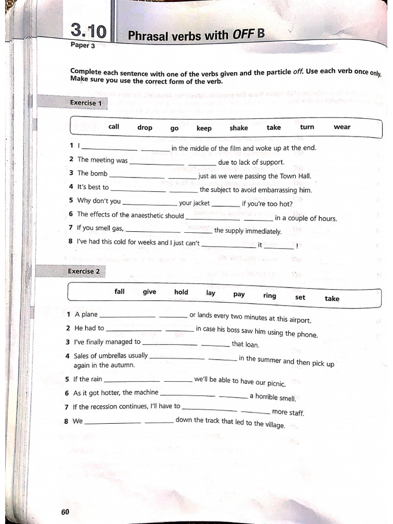 FCE ORGANISER - PHRASAL VERBS With OFF B EXERCISE | PDF