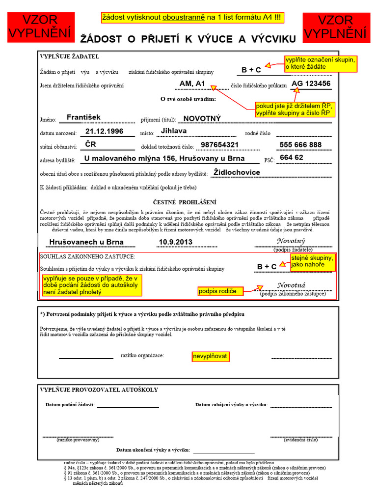 ATS-Zadost o Prijeti Do Vyuky A Vycviku - VZOR Vyplnovani | PDF