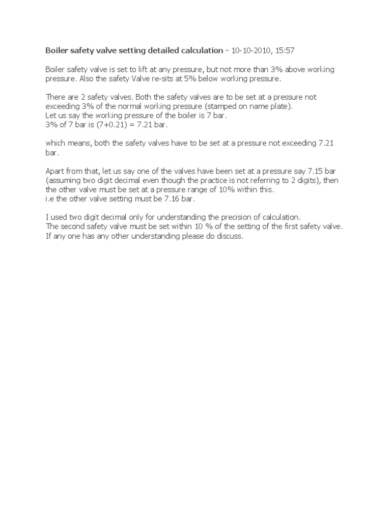 Boiler Safety Valve Setting | PDF | Valve | Gas Technologies