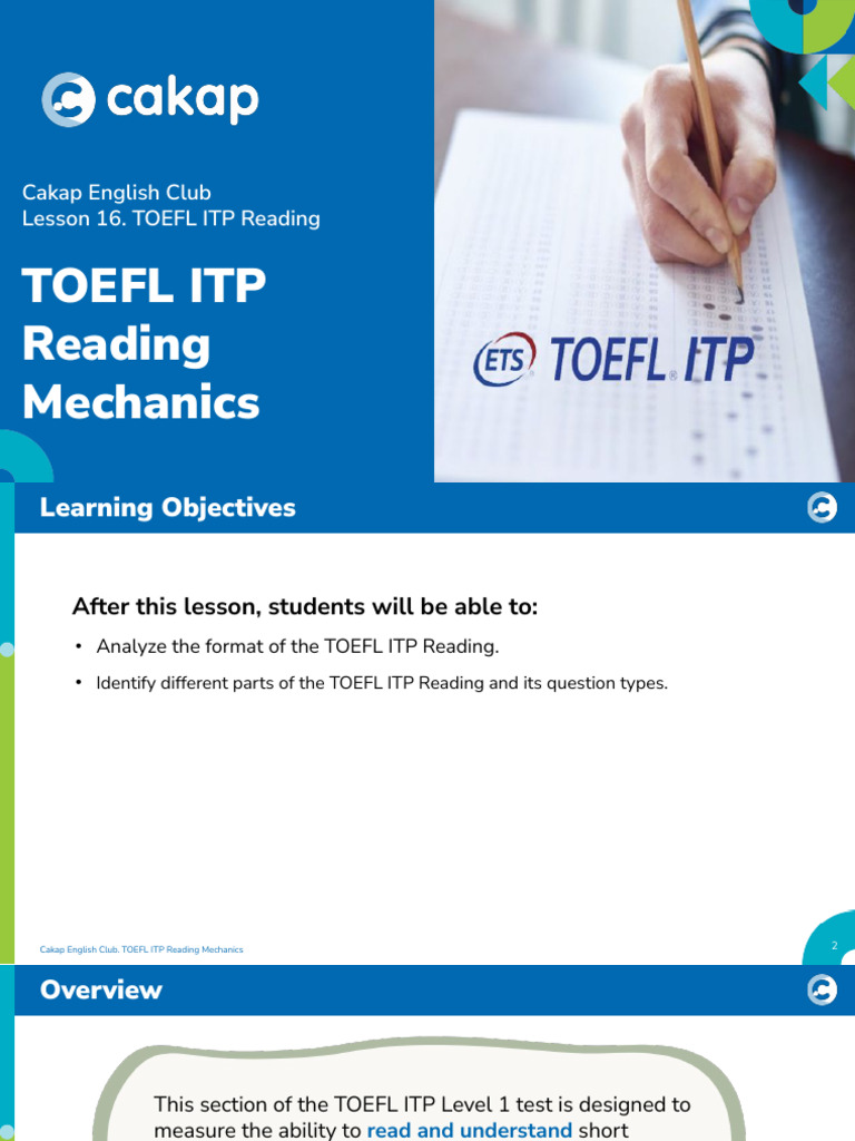 Lesson 16. TOEFL ITP Reading Mechanics | PDF