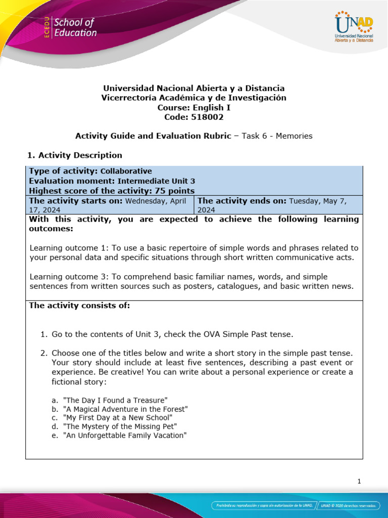 Activity Guide and Evaluation Rubric - Unit 3 - Task 6 - Memories | PDF ...