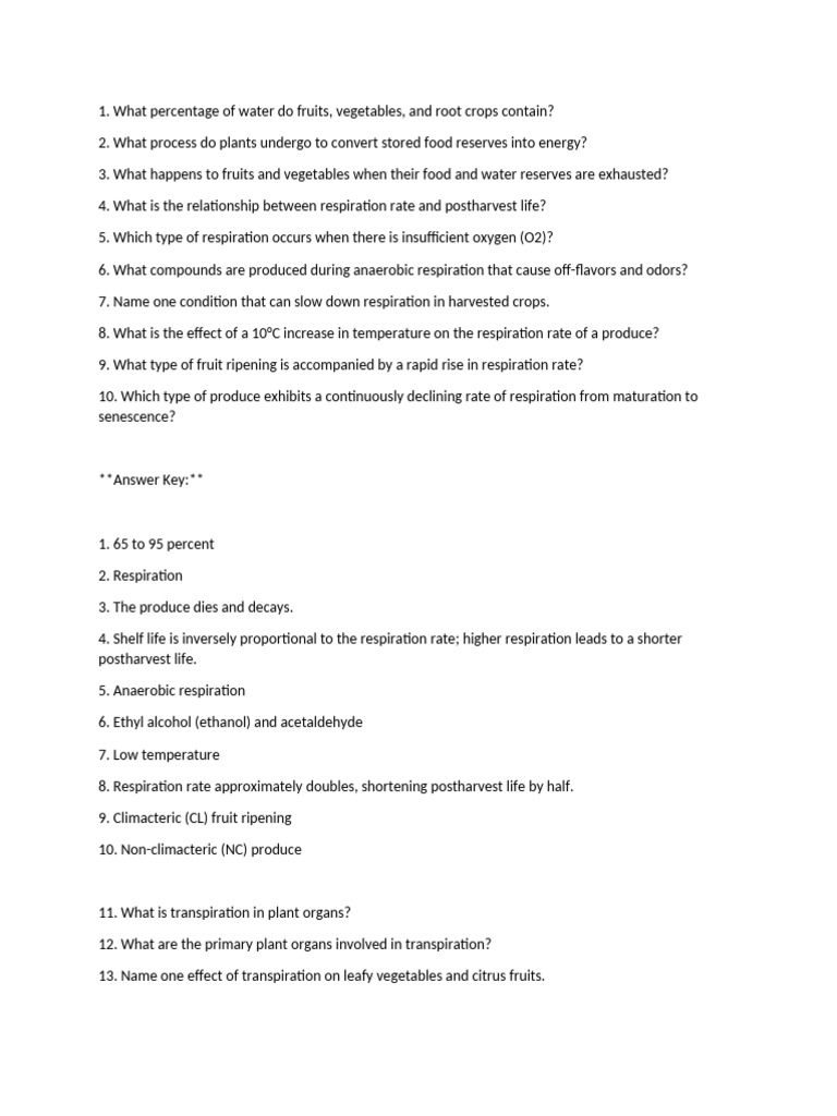 Post Harvest Handling 1st Quiz Answer Key | PDF