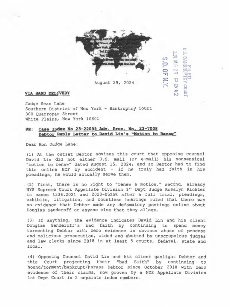 Debtor Reply Letter To David Lin's Debtor Reply Letter To David Lin's