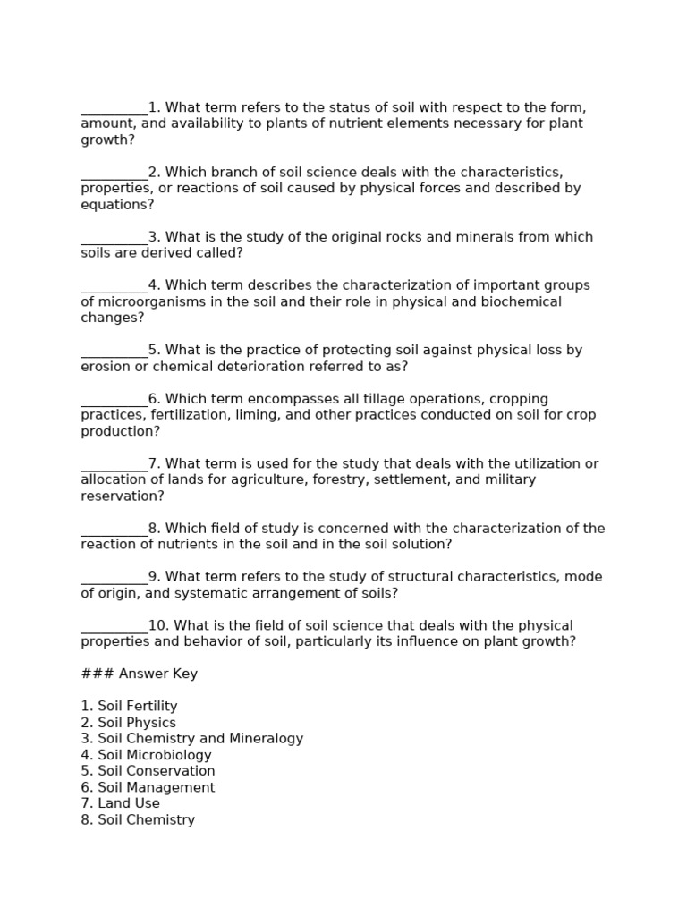 Principles of Soil Science 1st Long Quiz Answer Key | PDF