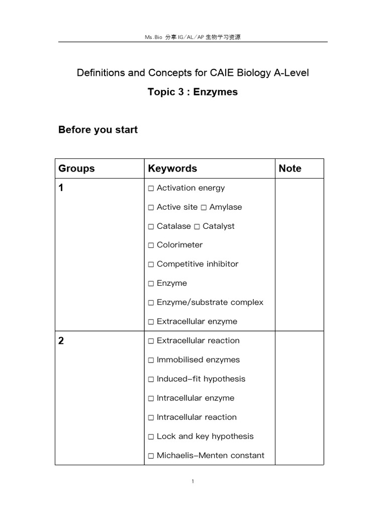 Topic 3 - Enzymes | PDF