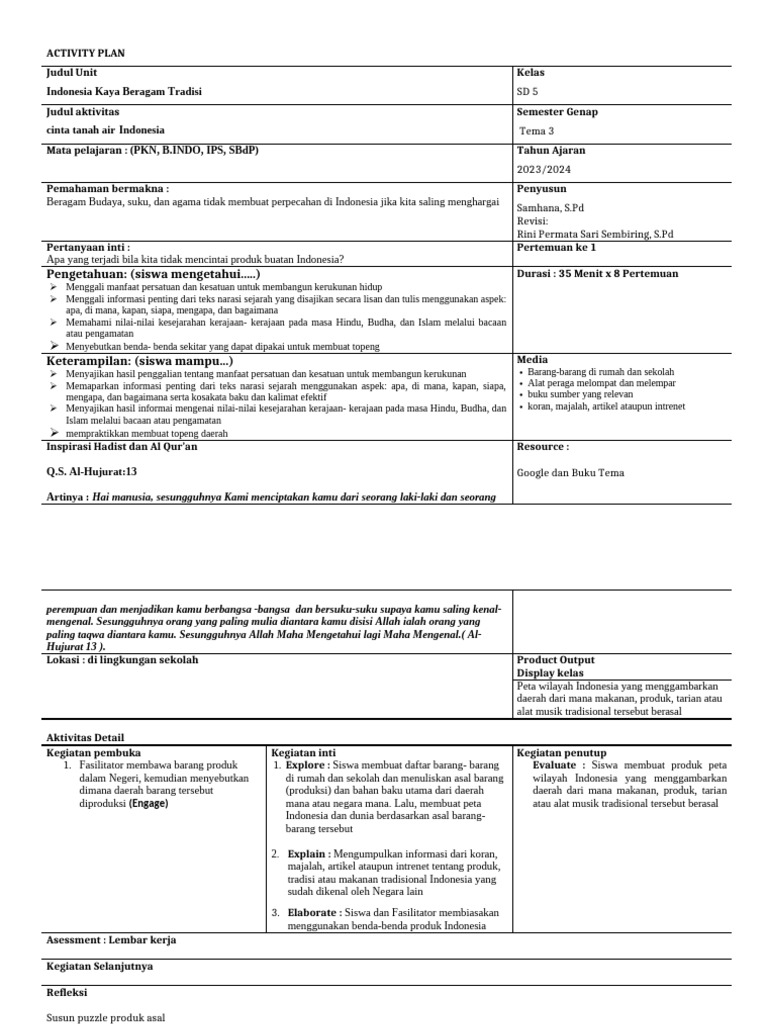 Activity Plan Pertemuan 1 | PDF