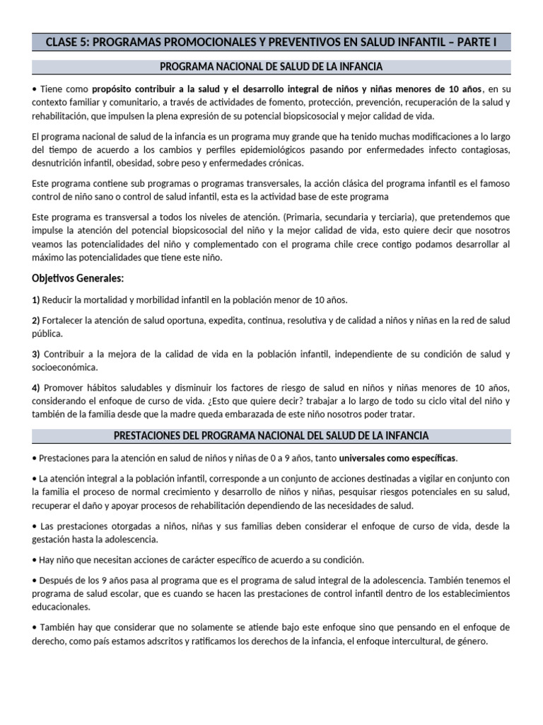 Clase 5 Programa de Salud Infantil | PDF