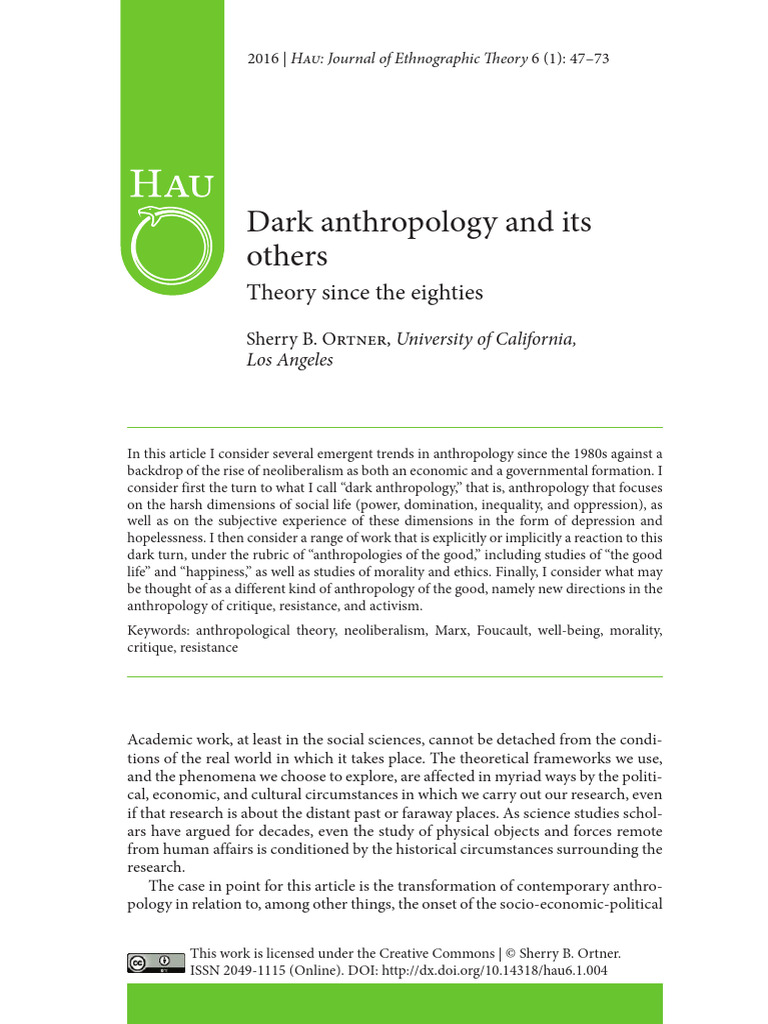 Sherry Ortner - Dark Anthropology and Its Others. Theory Since The ...