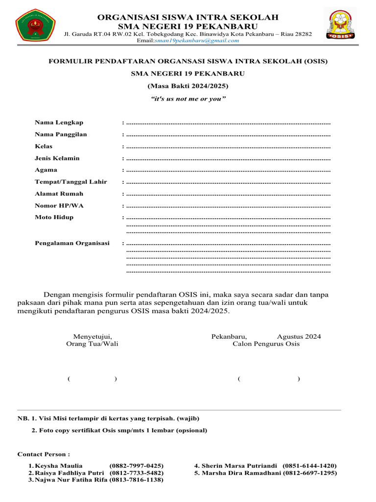 Formulir Pendaftaran Osis | PDF