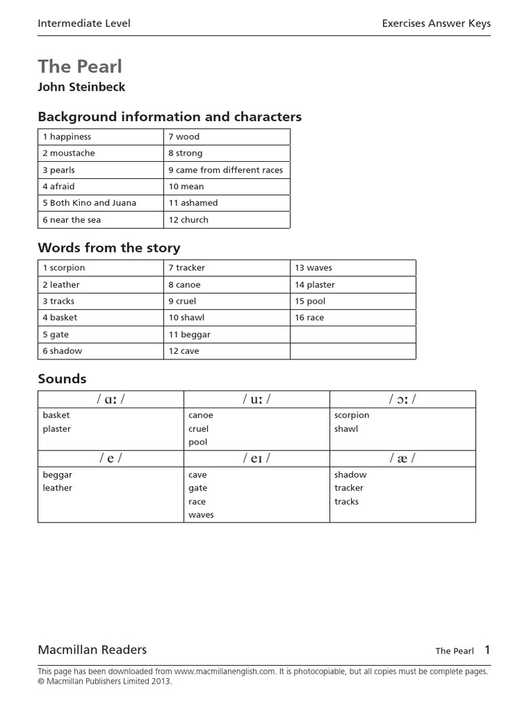 The Pearl Exercises Answer Keys | PDF