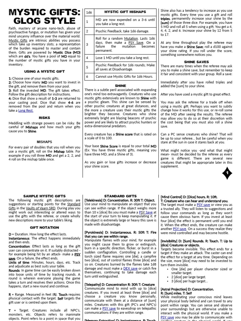 Mystic Gifts GLOG Style - Spreads 1.0 | PDF