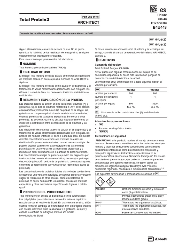 Proteinas Totales ABBOTT | PDF