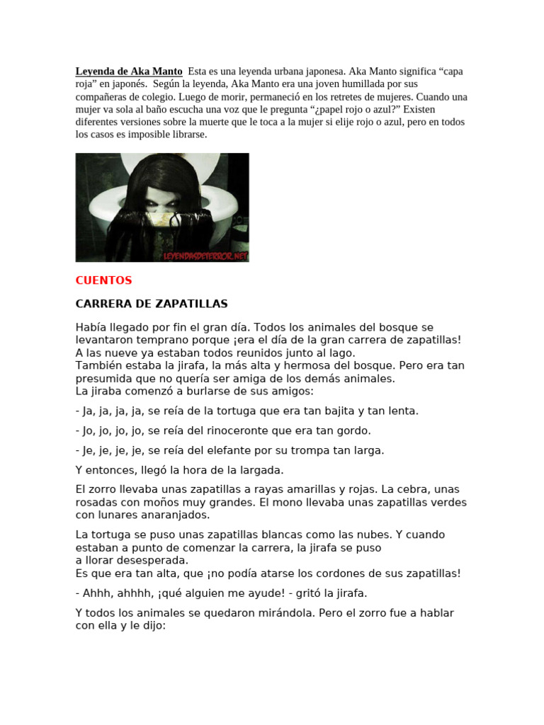 Leyenda de Aka Manto Esta Es Una Leyenda Urbana Japonesa | PDF