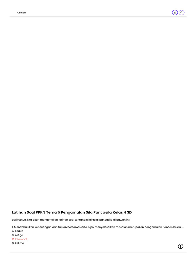 Latihan Soal PPKN Tema 5 Pengamalan Sila Pancasila Kelas 4 SD - Osnipa | PDF
