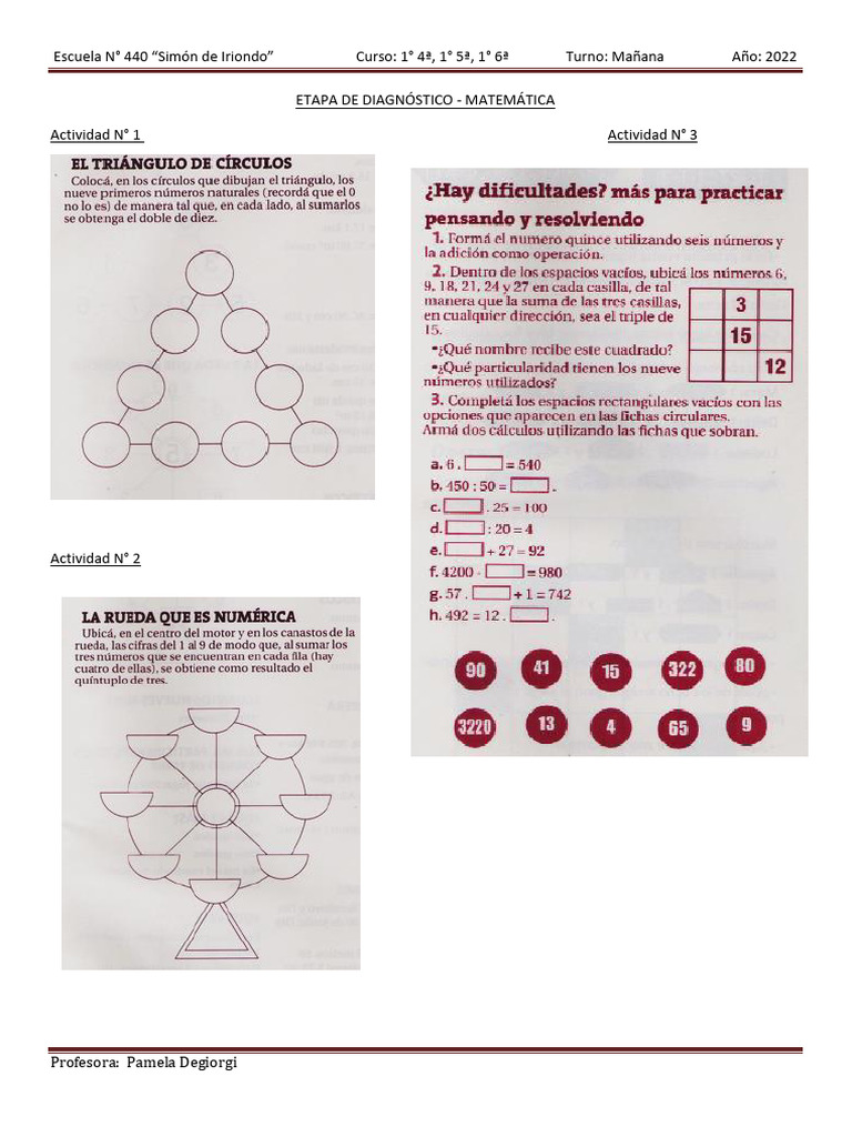 Diagnostico 1ero 4ta - 1ero 5ta - 1ero 6ta - Prof. Degiorgi | PDF