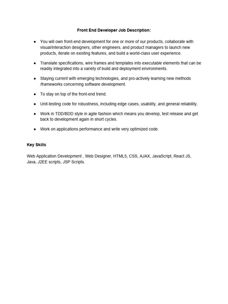 JD - Front End Developer | PDF