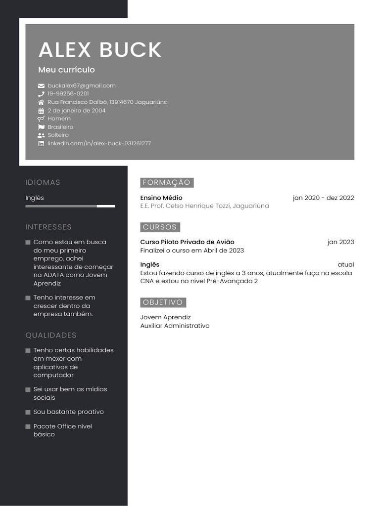 Cópia de Currículo Alex Buck | PDF