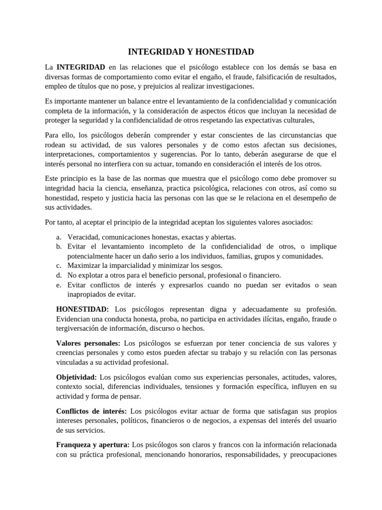 Integridad y Honestidad | PDF
