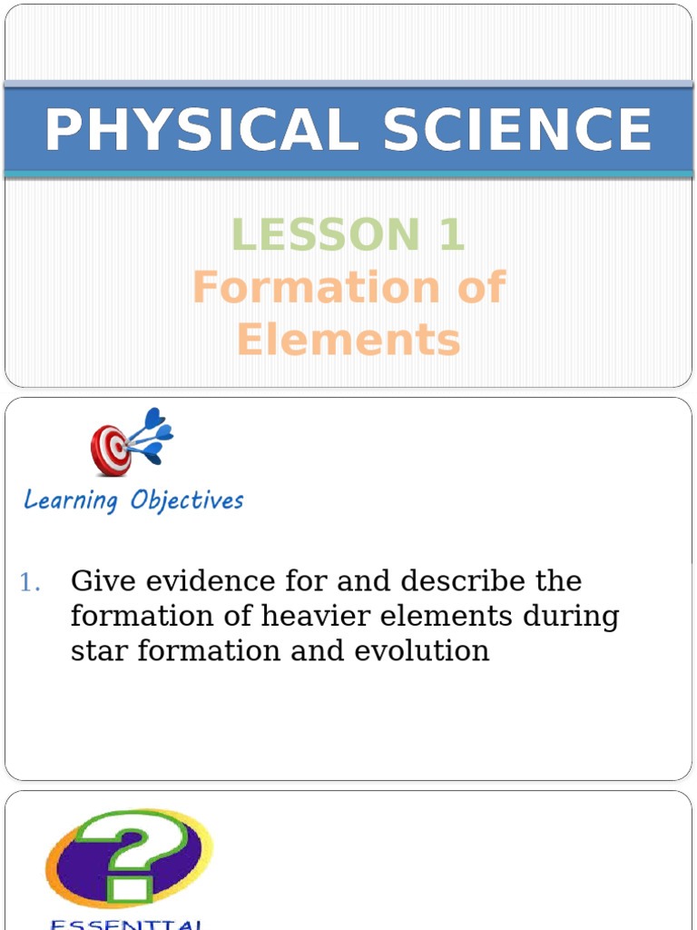 Physci Lesson 1 Big Bang Formation of Elements | PDF